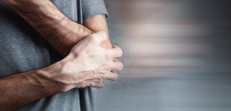The Man is Holding Hands. Elbow Pain Stock Image - Image of fracture ...