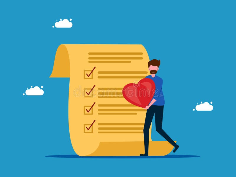 Man Holding Heart with Checklist Papers. Life and Future Planning Stock ...