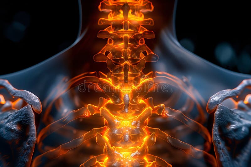 Man Holding Her Back with Glowing Back Stock Illustration ...