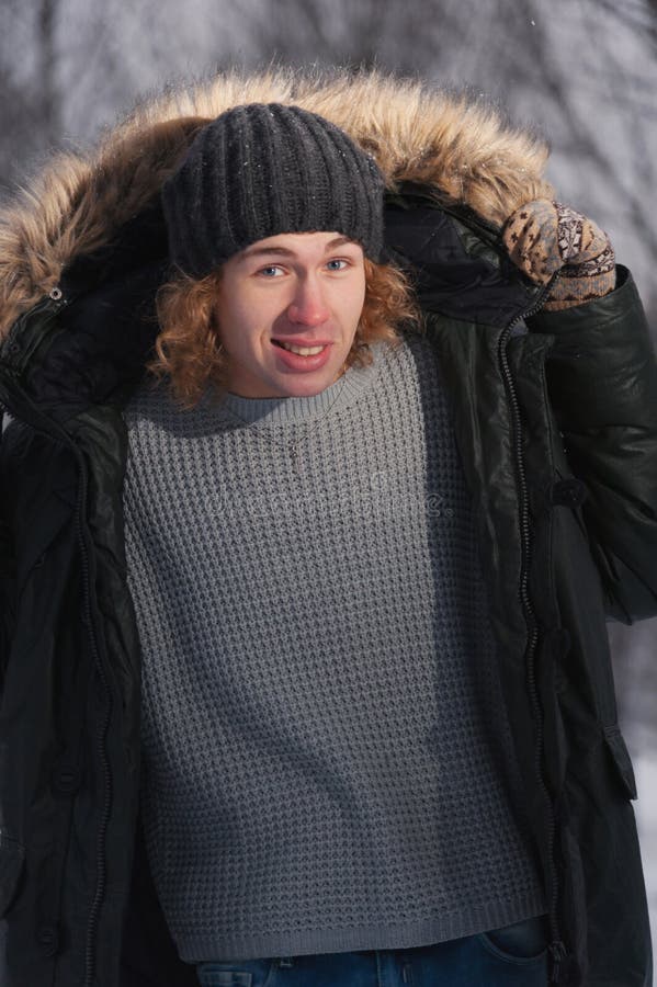 Man Holding His Jacket in the Winter Park Stock Image - Image of cold ...