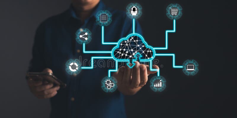 Man Holding Icon Cloud Computing Diagram Show on Hand. Data Storage.cloud Technology Stock Photo ...