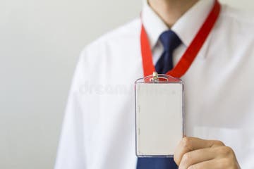 Man holding ID card stock image. Image of event, laminated - 89113787