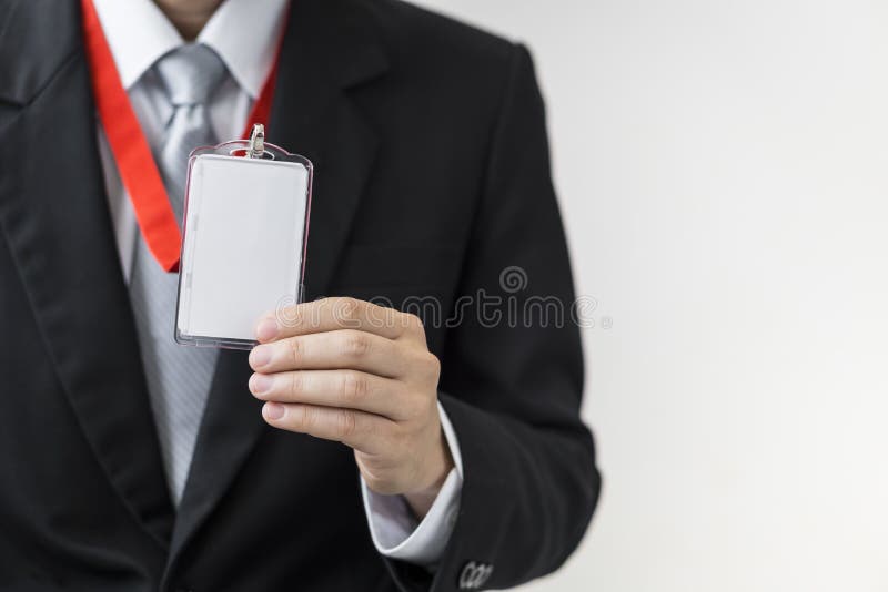Businessman Holding Blank ID Badge Stock Image - Image of press, badge ...