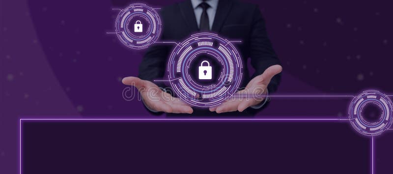 Man Holding Information Technology in Hands. Businessman Showing Lock ...
