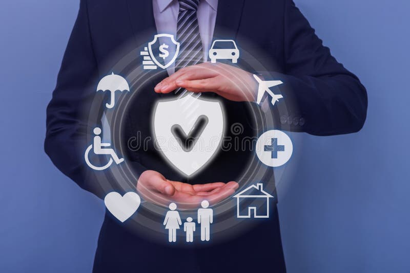 Man Holding Insurance Policy Sign - Shapes of Insurance Concept Stock ...