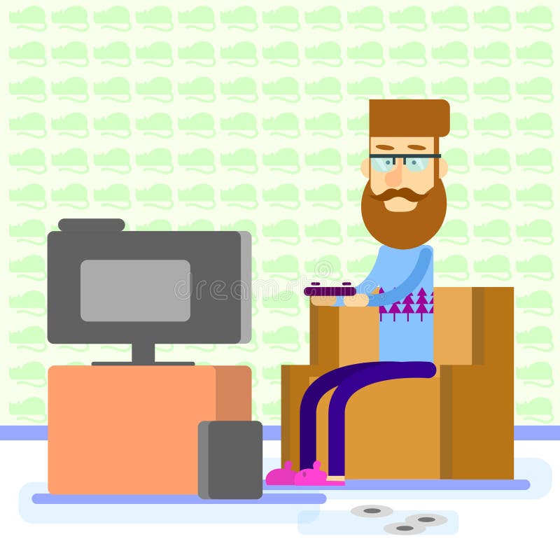 Man Holding Joystick Playing Computer Video Game Interior Stock Vector ...