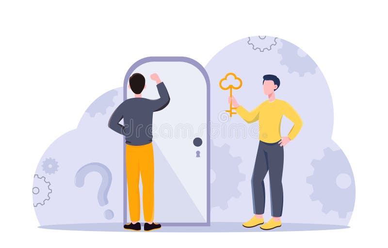 Man Holding Key while Other Knocks Door. Vector Illustration Stock ...