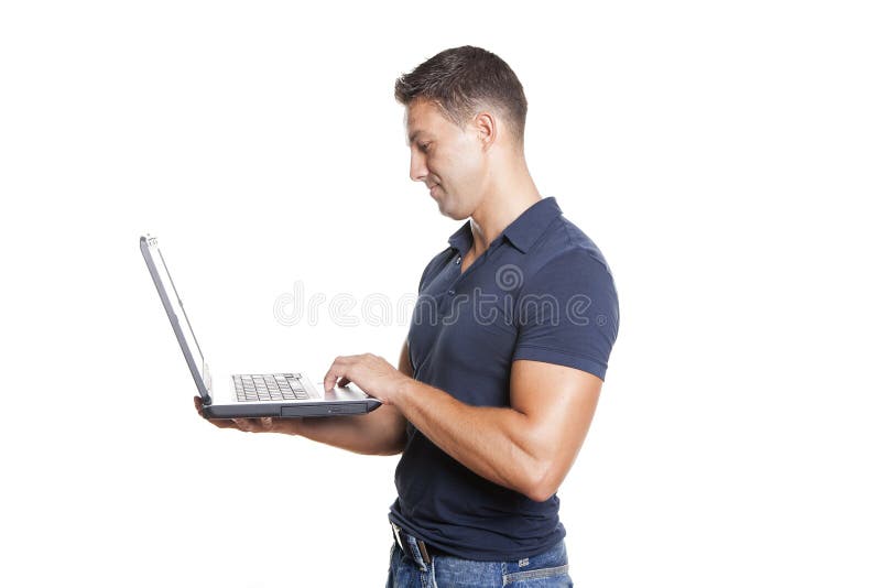 Man holding laptop stock photo. Image of mobility, person - 18323206