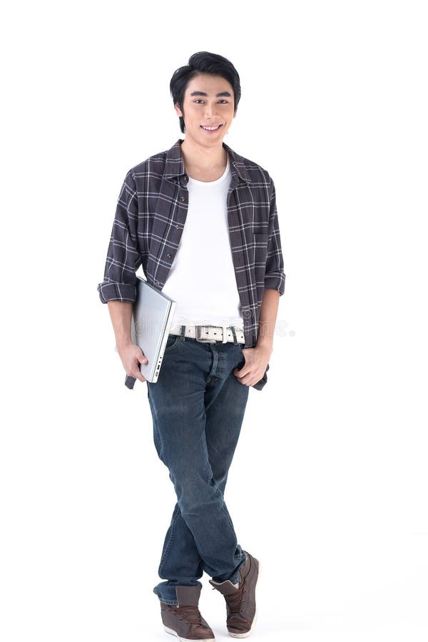 A Man Holding Laptop Computer Stock Image - Image of length, friendly ...