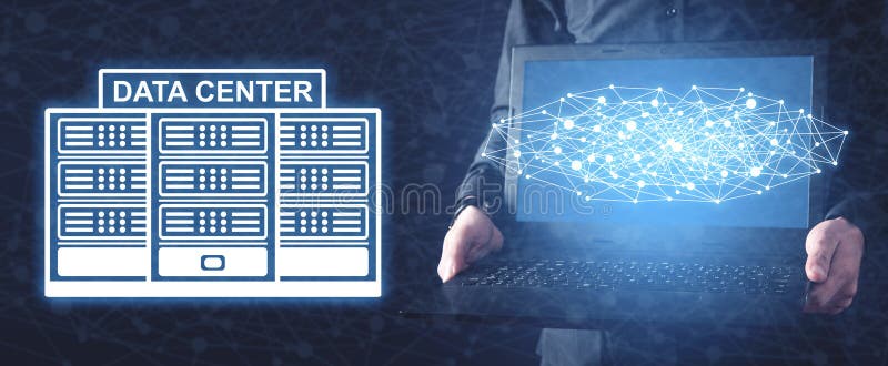 Laptop with Big Server and Globe Stock Image - Image of server ...