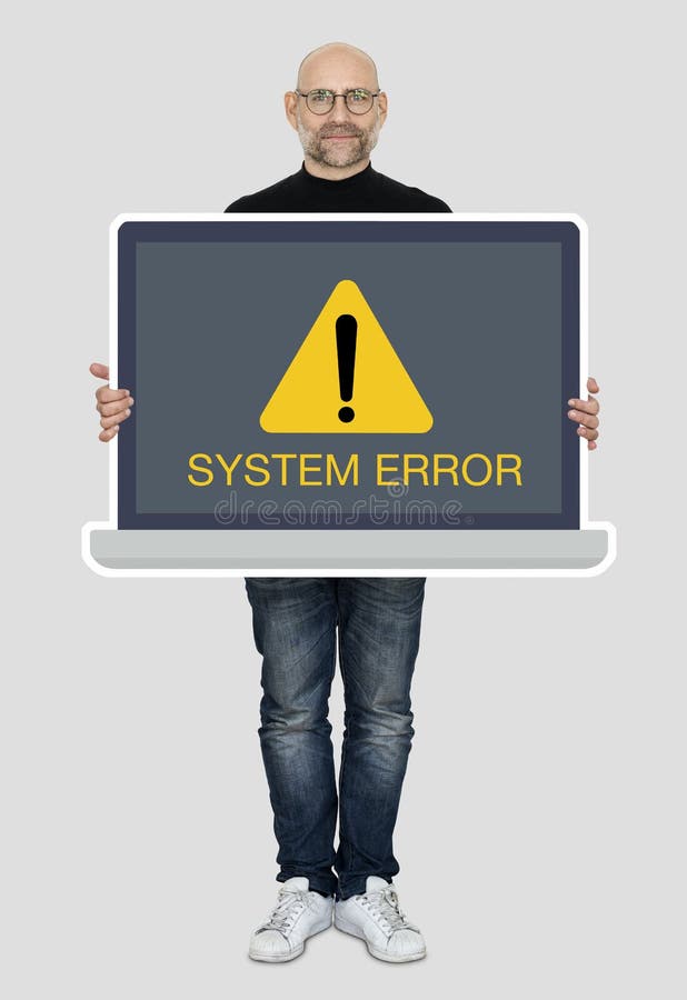 Man Holding a Laptop with a System Error Stock Photo - Image of cyber ...