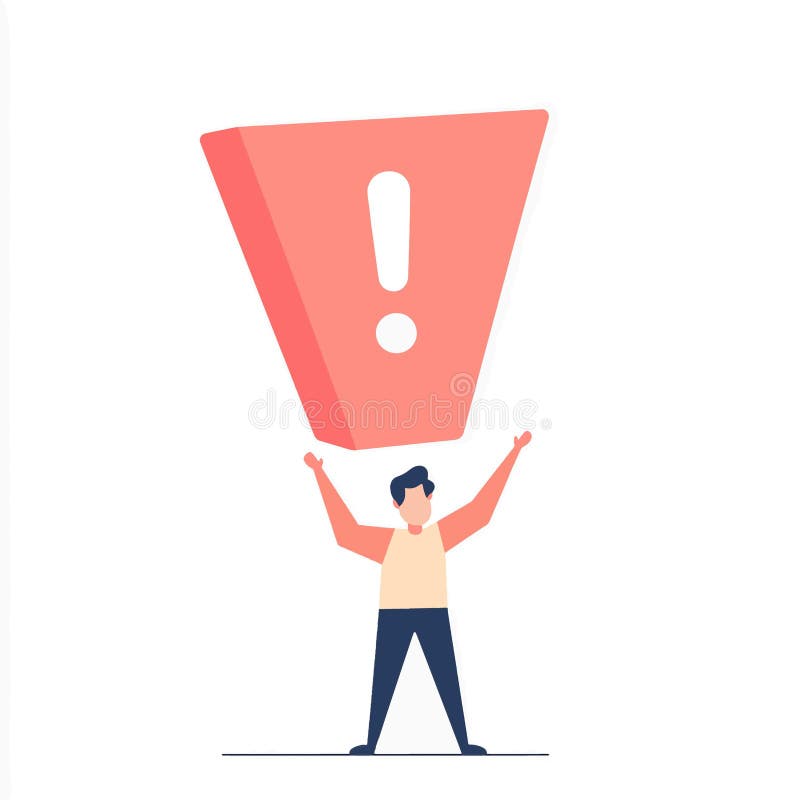 Man Holding a Large Exclamation Mark in Hand Flat Vector Stock ...