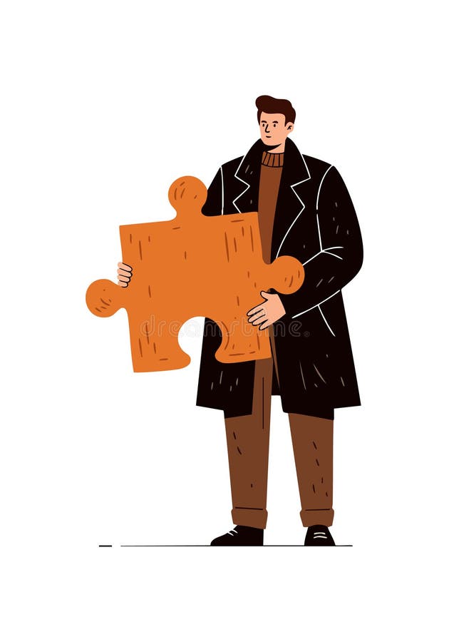 Man Holding Large Orange Puzzle Piece Concept for Problem Solving and ...