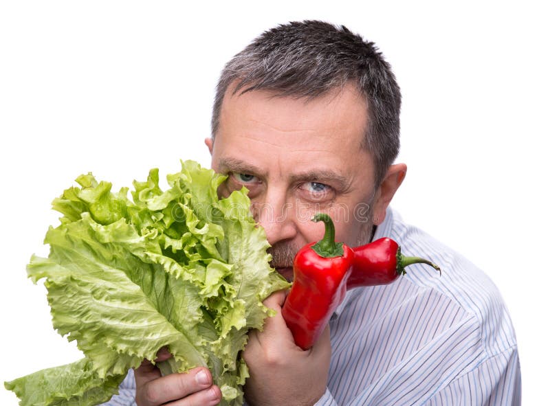 Man Holding Lettuce Isolated on White Stock Photo - Image of dinner ...