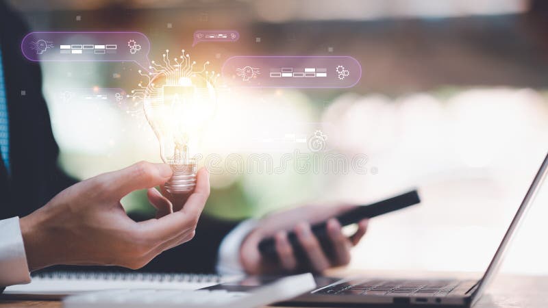Man Holding a Light Bulb ,artificial Intelligence ,Communication and ...
