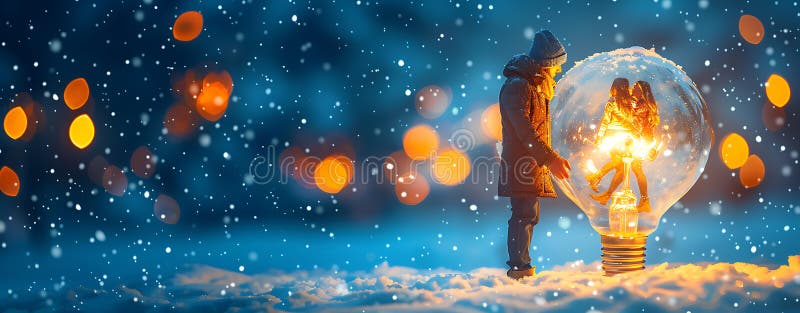 A Man Holding a Light Bulb, a Couple Dancing in the Bulb Stock Image ...