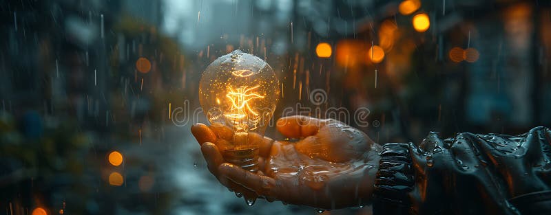 A Man Holding a Light Bulb, a Couple Dancing in the Bulb Stock Image ...
