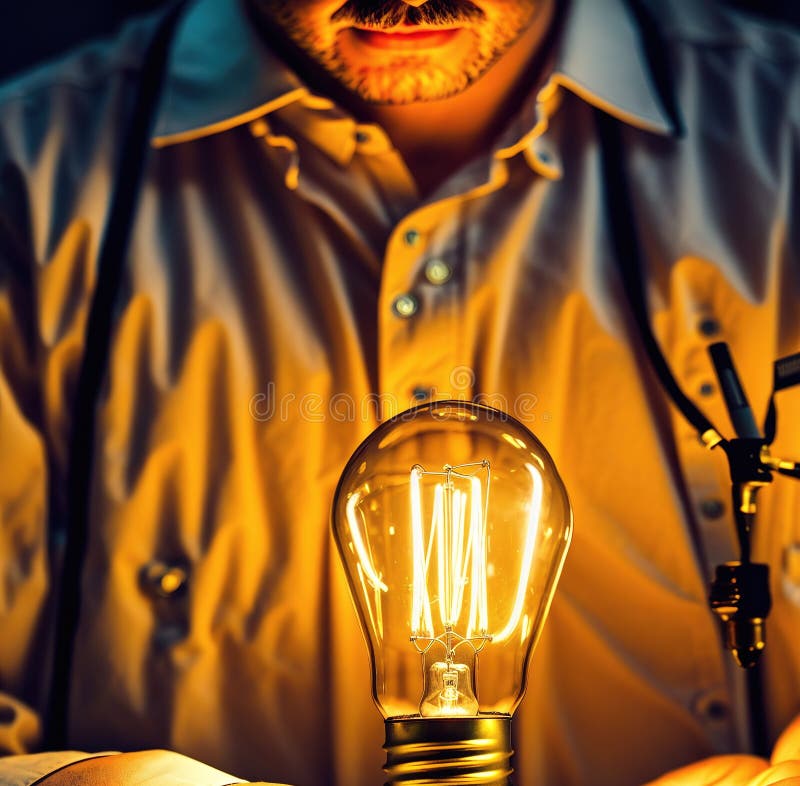 A Man Holding a Light Bulb in His Hand. Stock Image - Image of grip ...