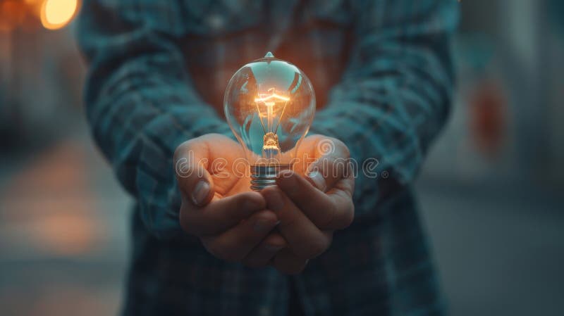 Man Holding Light Bulb stock illustration. Illustration of indoors ...