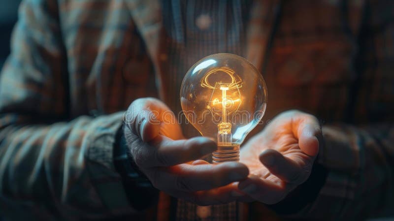 Man Holding Light Bulb stock image. Image of friendly - 315763049