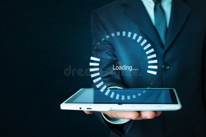 Man holding loading sign. stock image. Image of element - 113299627