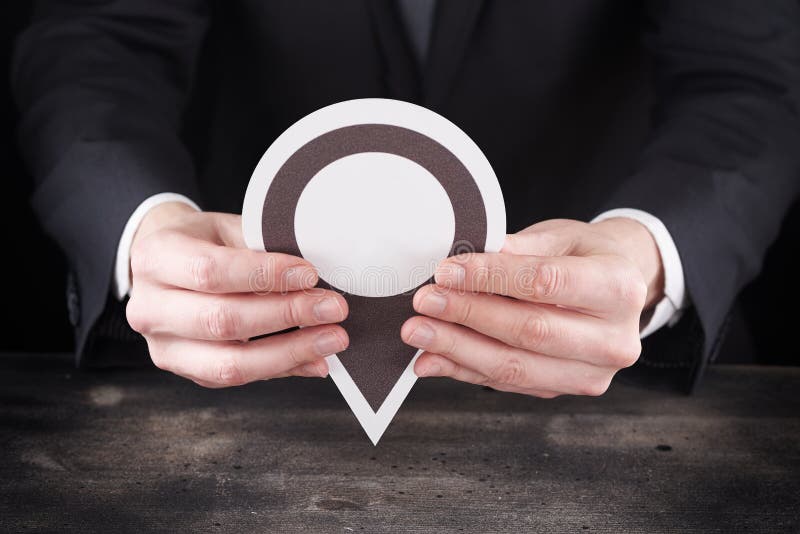 Man Holding Location Icon in Hands Stock Photo - Image of communication ...