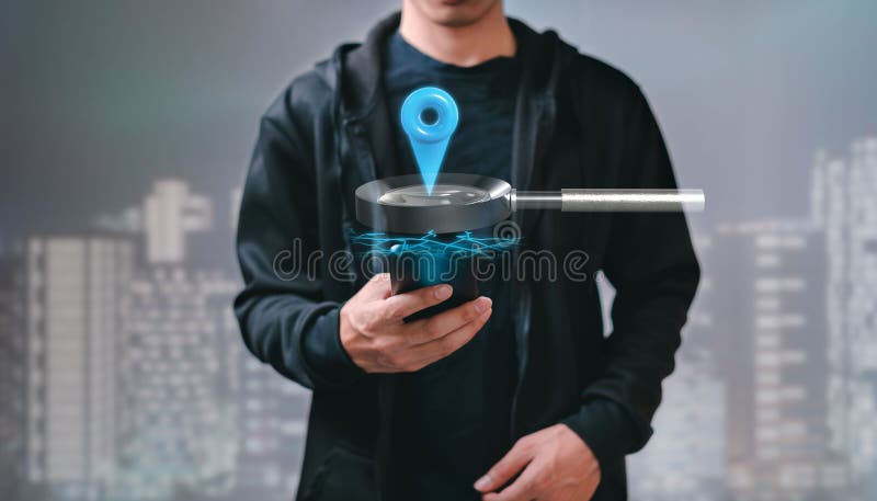 Man Holding a Locator Mark on a Map - Navigation Concept Stock Image ...