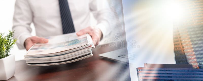 Man Holding Magazines Multiple Exposure Stock Image - Image of print ...