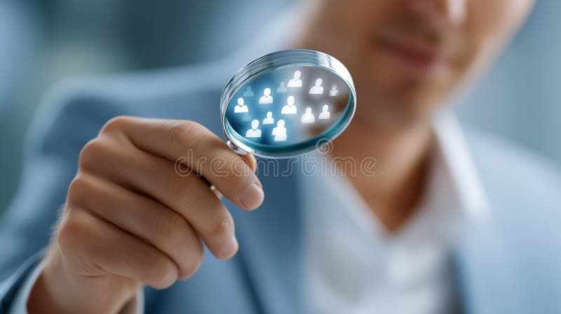 Man Holding Magnifying Glass Inspecting Digital Representation of ...