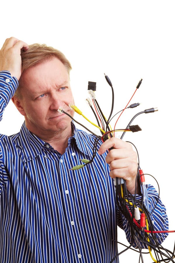 Man wrapped in cables. stock photo. Image of high, confused - 2431812