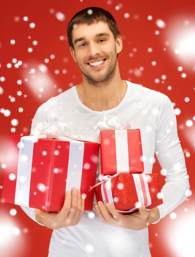 Man Holding Many Gift Boxes Stock Image - Image of attractive, nice ...