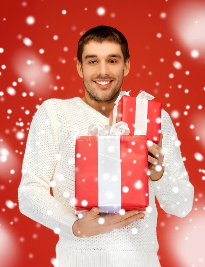 Man Holding Many Gift Boxes Stock Image - Image of presents, person ...