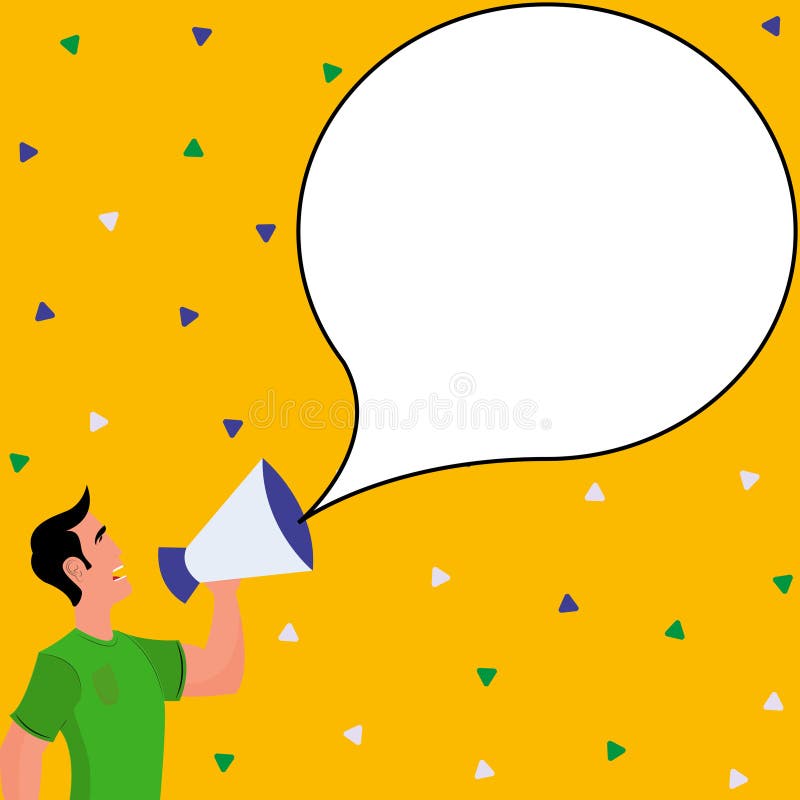 Man Holding Megaphone in Hand and Presenting Important Information. Big ...