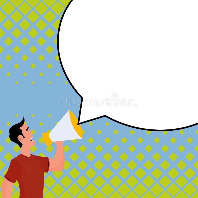 Man Holding Megaphone in Hand and Presenting Important Information. Big ...