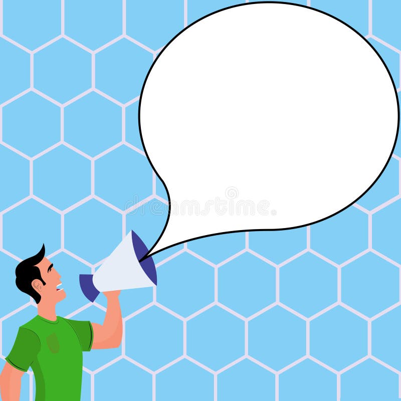Man Holding Megaphone in Hand and Presenting Important Information. Big ...