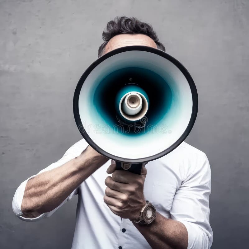 Man Holding Megaphone Up To His Face. Generative AI Stock Illustration ...