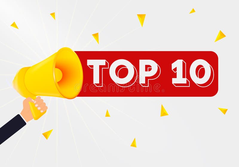 Man Holding Megaphone and Word Top 10 Near Chalkboard. Asking for Help ...