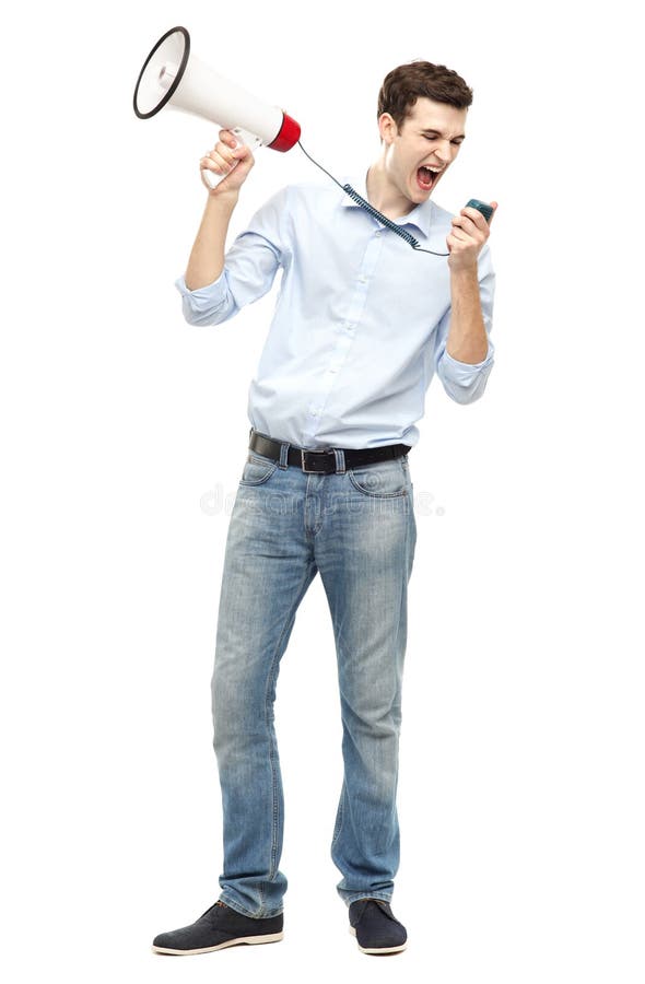 Man holding megaphone stock photo. Image of mouth, shouting - 30985078