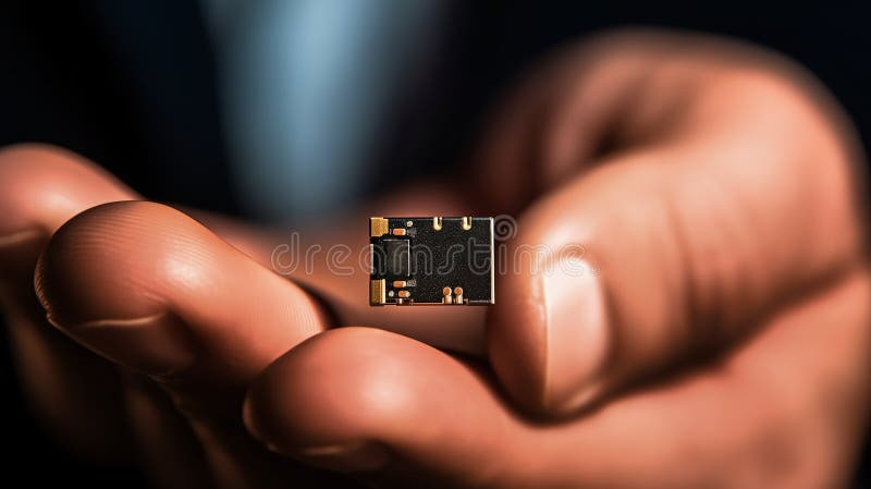 Man Holding Microchip for AI Development Stock Image - Image of ...
