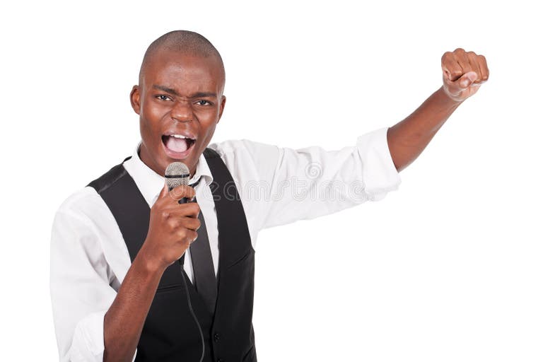 Man Holding a Microphone and Singing Stock Photo - Image of pointing ...