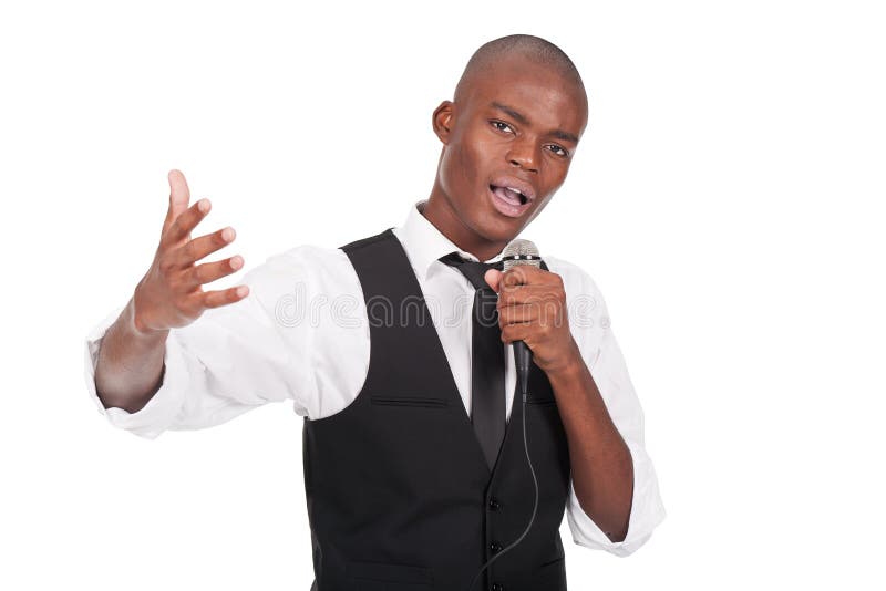 Man Holding a Microphone and Singing Stock Photo - Image of happiness ...