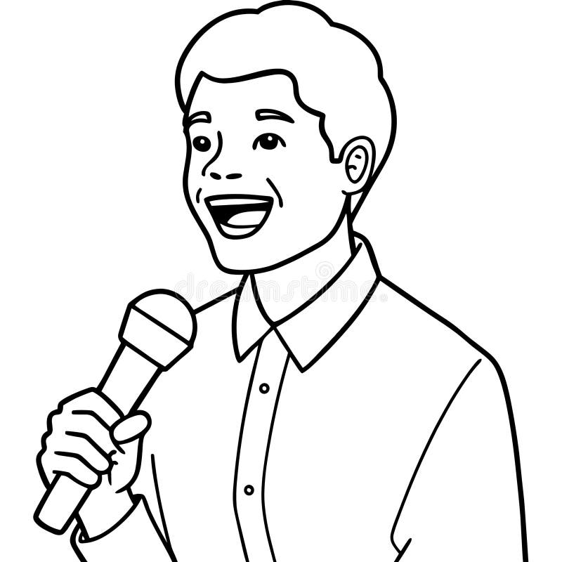 A Man is Holding a Microphone and Smiling Stock Photo - Illustration of ...