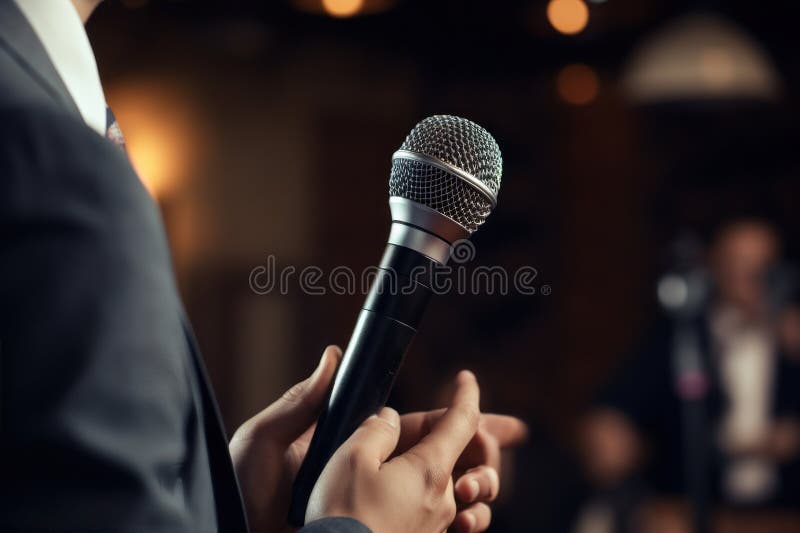 Man Holding Microphone in Suit Stock Illustration - Illustration of ...