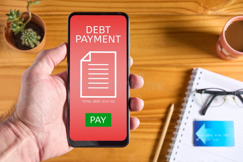 Man Holding Mobile Phone with Debt Payment App Interface on the Screen ...