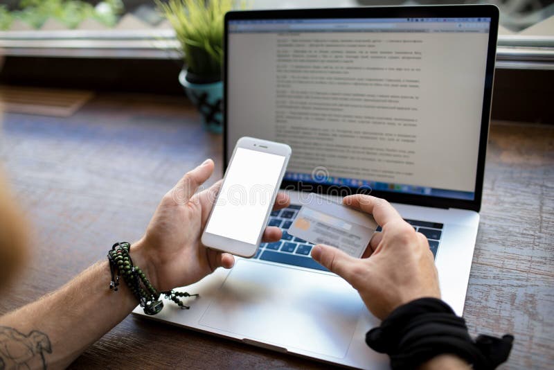 Male Online Banking Via Cellphone Stock Image - Image of book, credit ...