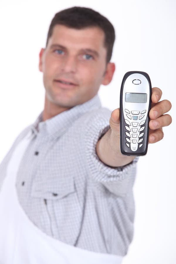 Man Holding Mobile Telephone Stock Image - Image of service, average ...