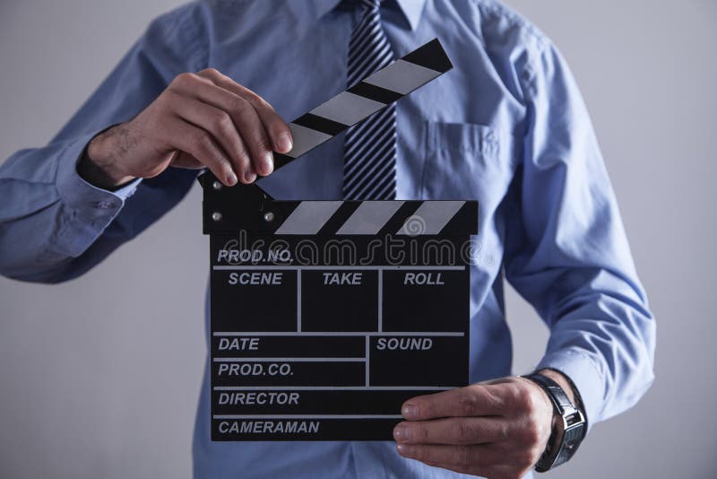 Man Holding Movie Clapper. Making Movie Stock Photo - Image of person ...