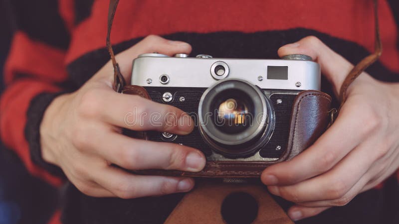 Man Holding Old Retro Camera in Hands Stock Photo - Image of lifestyle ...