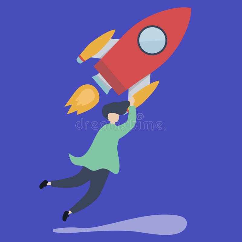 A Man Holding Onto a Launched Rocket Stock Vector - Illustration of ...