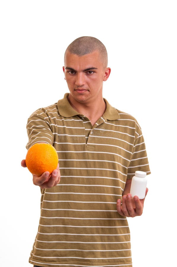 Man Holding Orange One Hand Pills Another Stock Photos - Free & Royalty ...